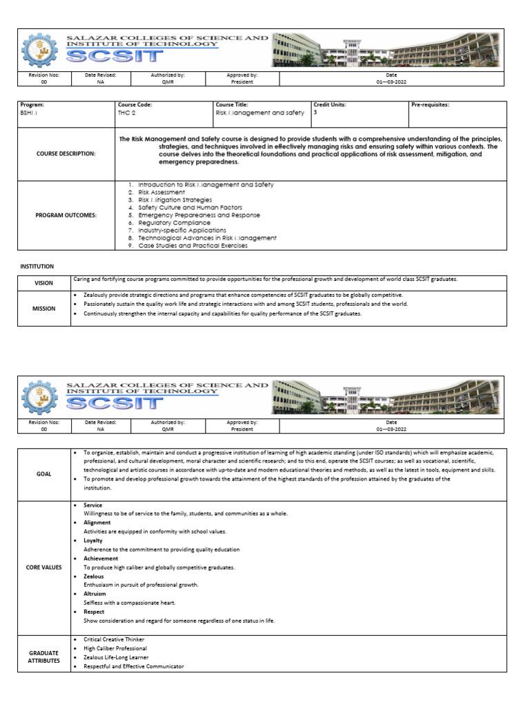 Thc 2 revised syllabus | PDF | Risk | Risk Management