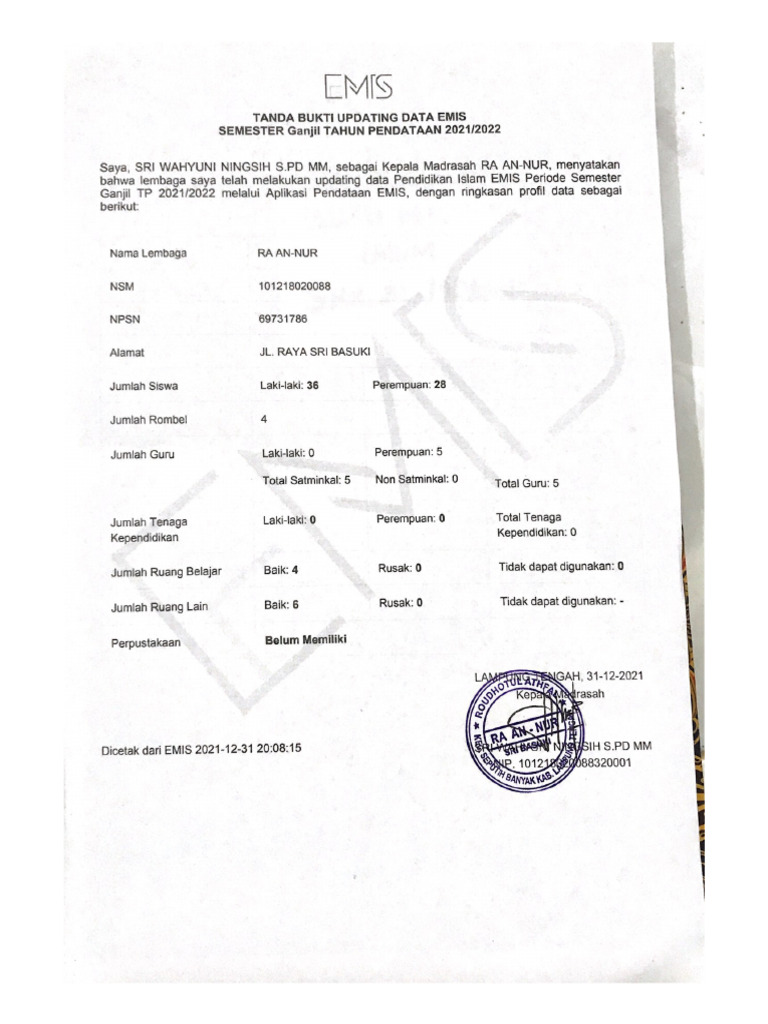 Tanda Bukti Updating Data Emis | PDF