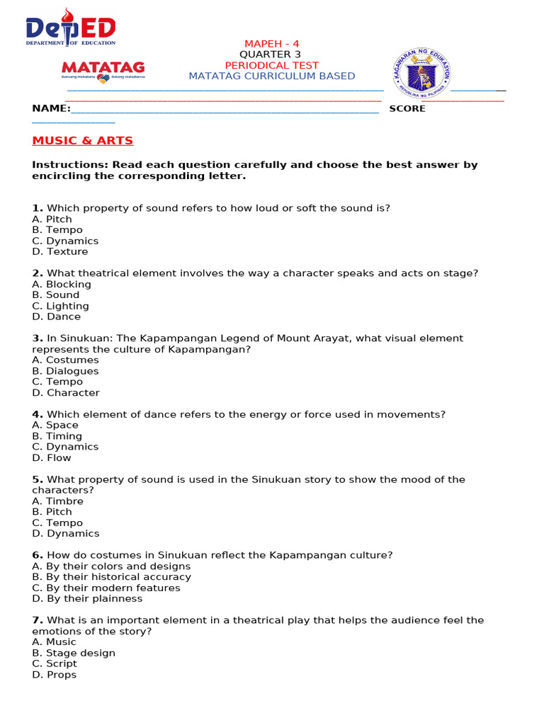 MAPEH 4 Q3 Periodical Test Guide | PDF | Foods | Vitamin
