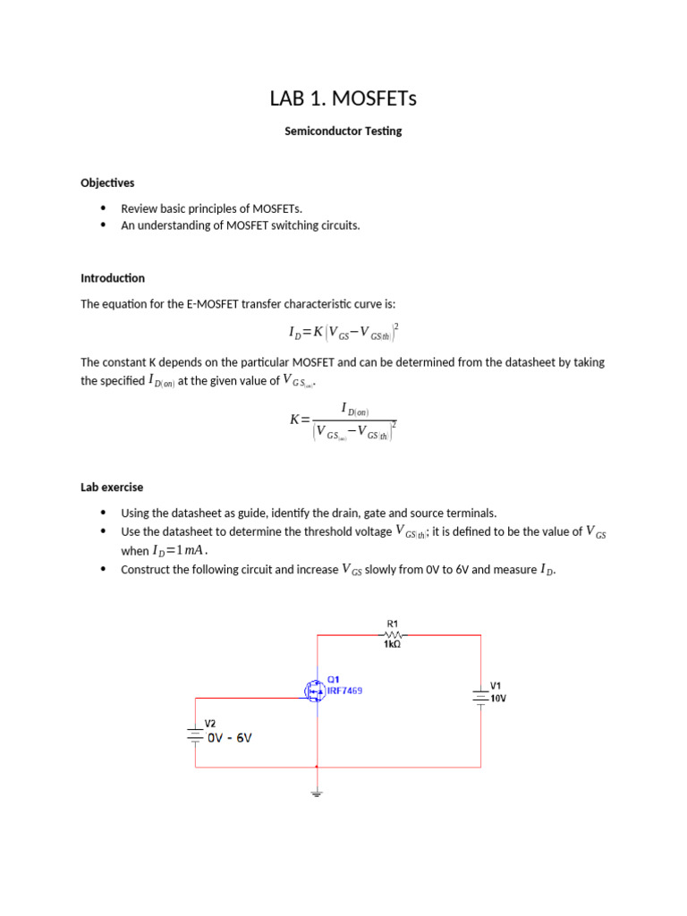 Lab 1 Mosfet | PDF