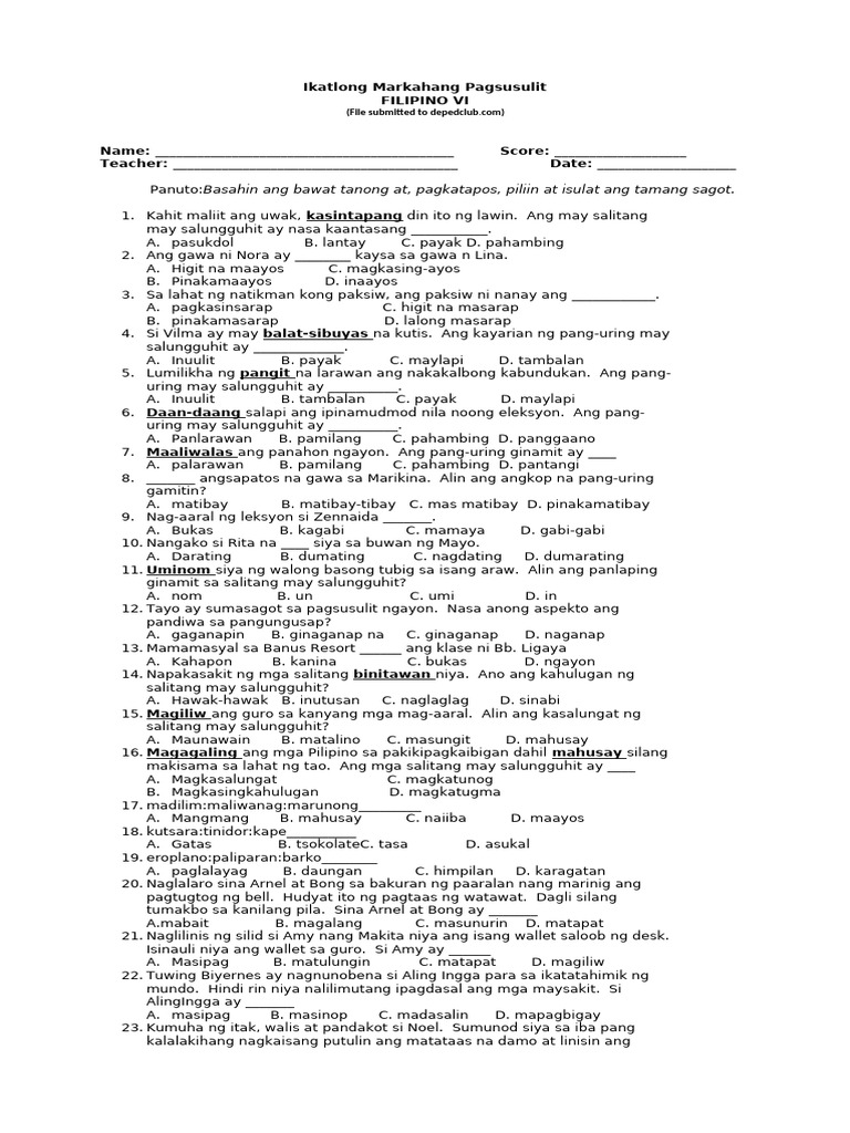 PT - Filipino 6 - Q3 | PDF