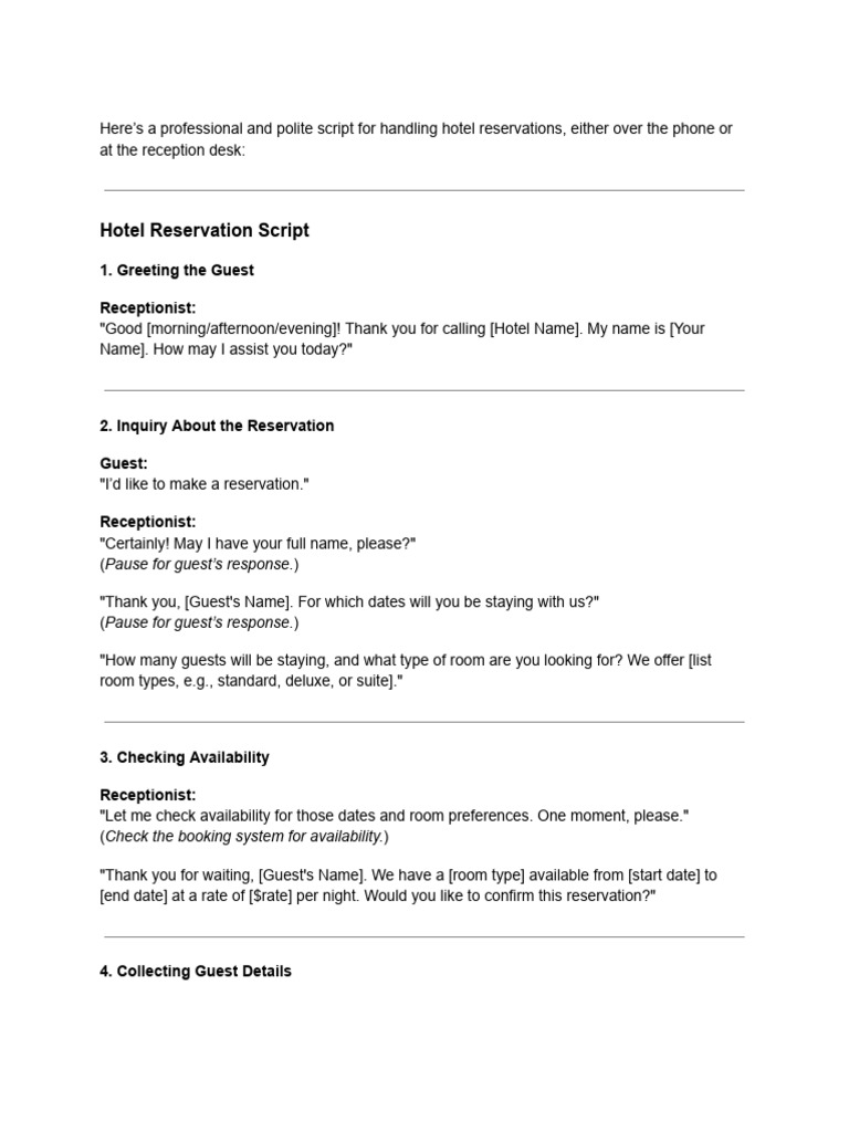 Hotel Reservation Script | PDF