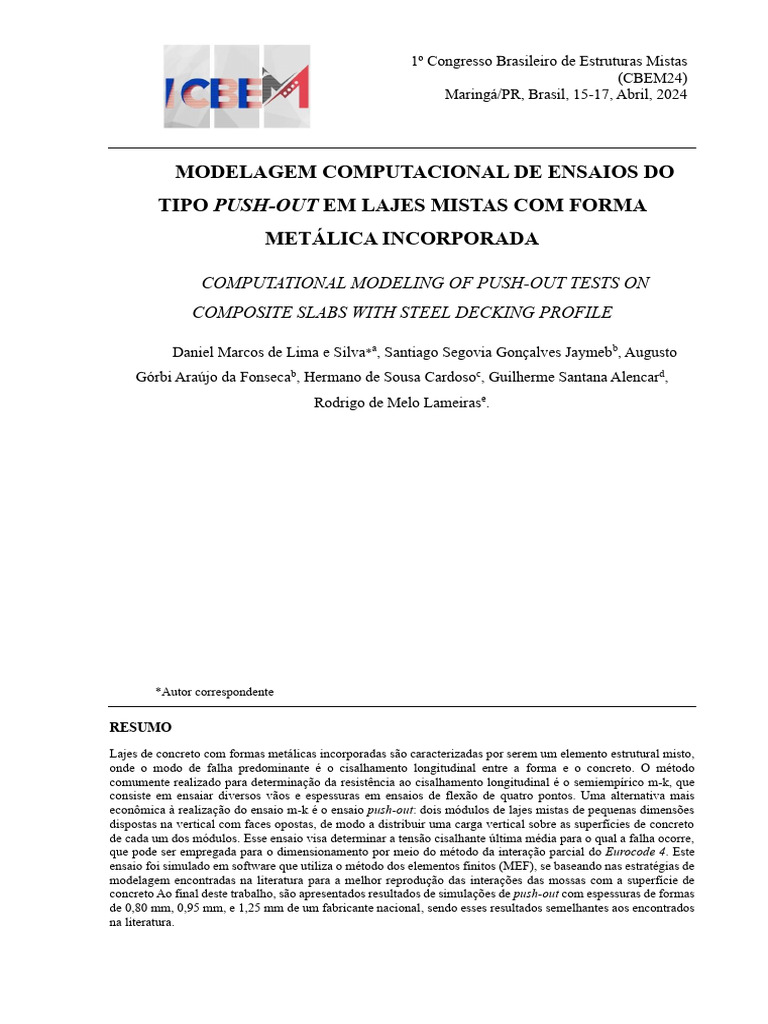 COMPUTATIONAL MODELING OF PUSH-OUT TESTS ON COMPOSITE SLABS WITH STEEL ...