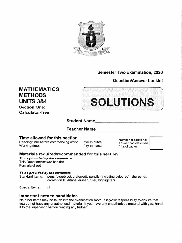 2020 Methods Sem 2 Exam Solutions | PDF