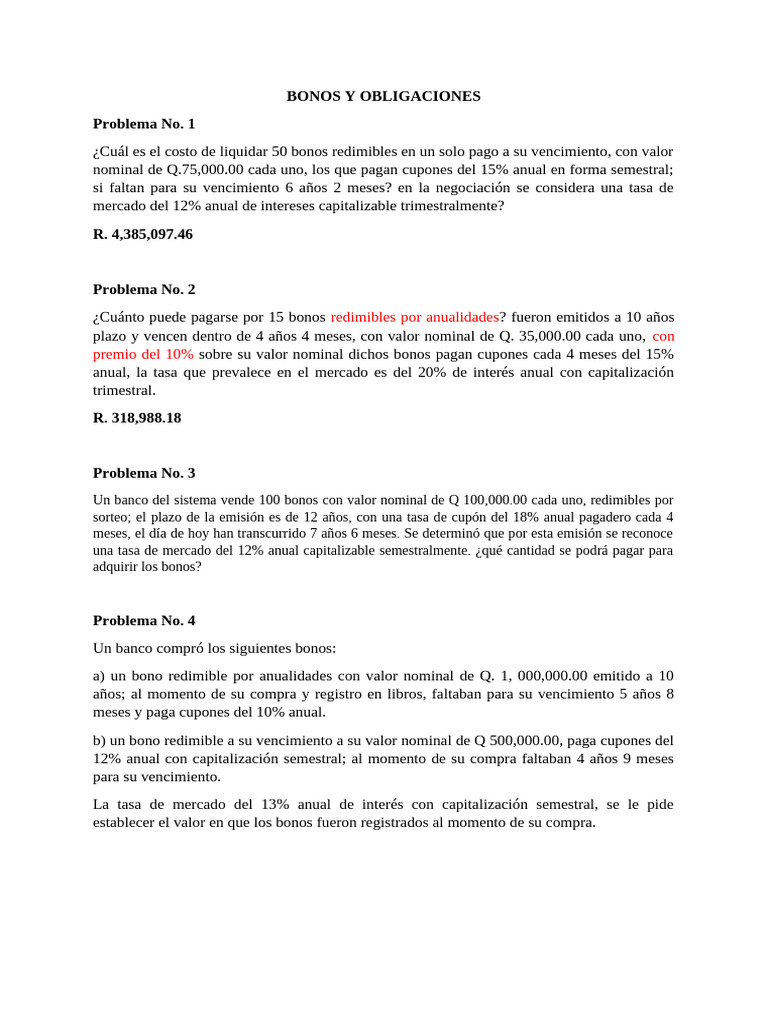 Cálculos de Bonos y Depreciación Financiera | PDF | Interés | Bonos ...