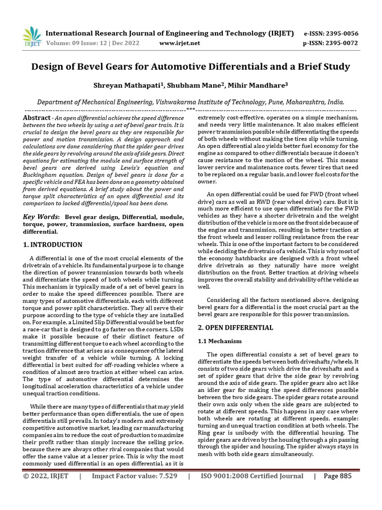 Bevel Gear Design for Automotive Differentials | PDF | Gear | Force