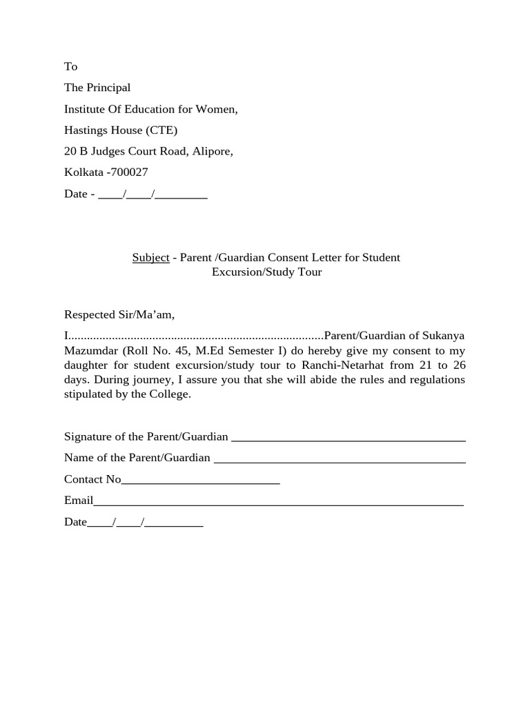 Parent Consent for Student Excursion | PDF