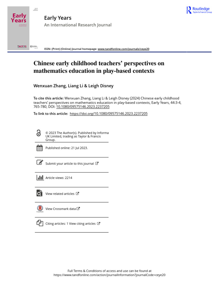 Chinese Early Childhood Teachers Perspectives On Mathematics Education ...
