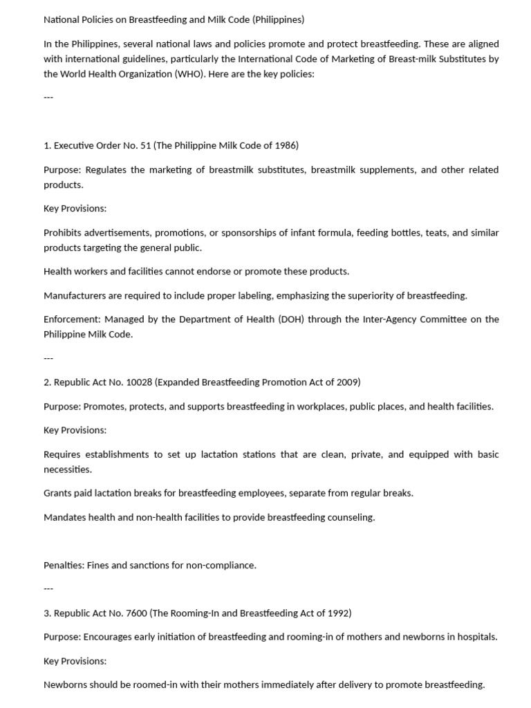 National Policies On Breastfeeding and Milk Code | PDF | Breastfeeding ...