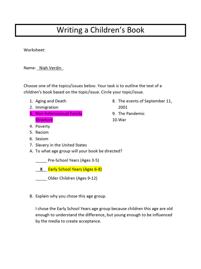 Outline for Children's Book on Family Diversity | PDF