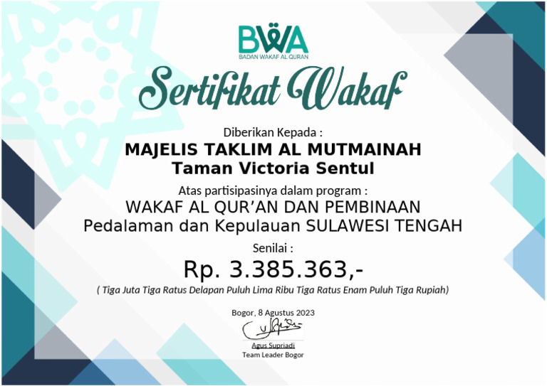01 Format sertifikat wakaf | PDF