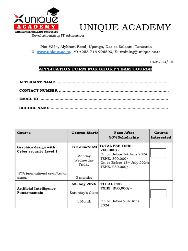 FORMSIX SHORT COURSE APPLICATION Removed | PDF