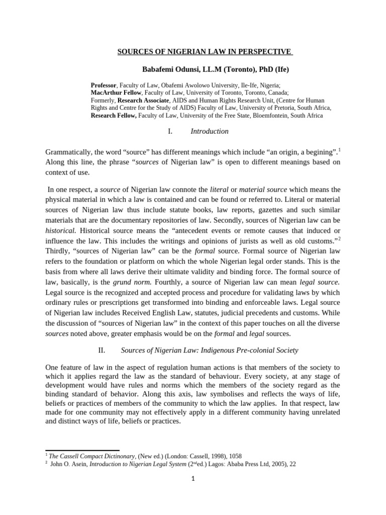Mcpherson Sources of Nigerian Law in Perspective | PDF | Precedent | Obiter Dictum