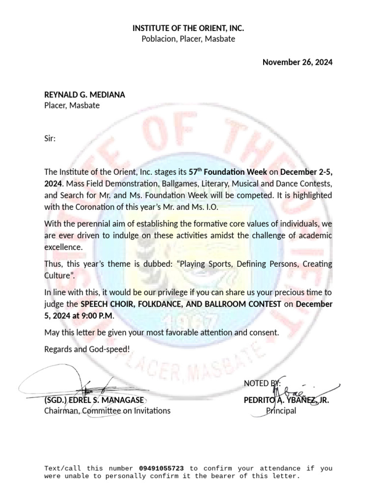57th Foundation Week Invitation 2024 | PDF