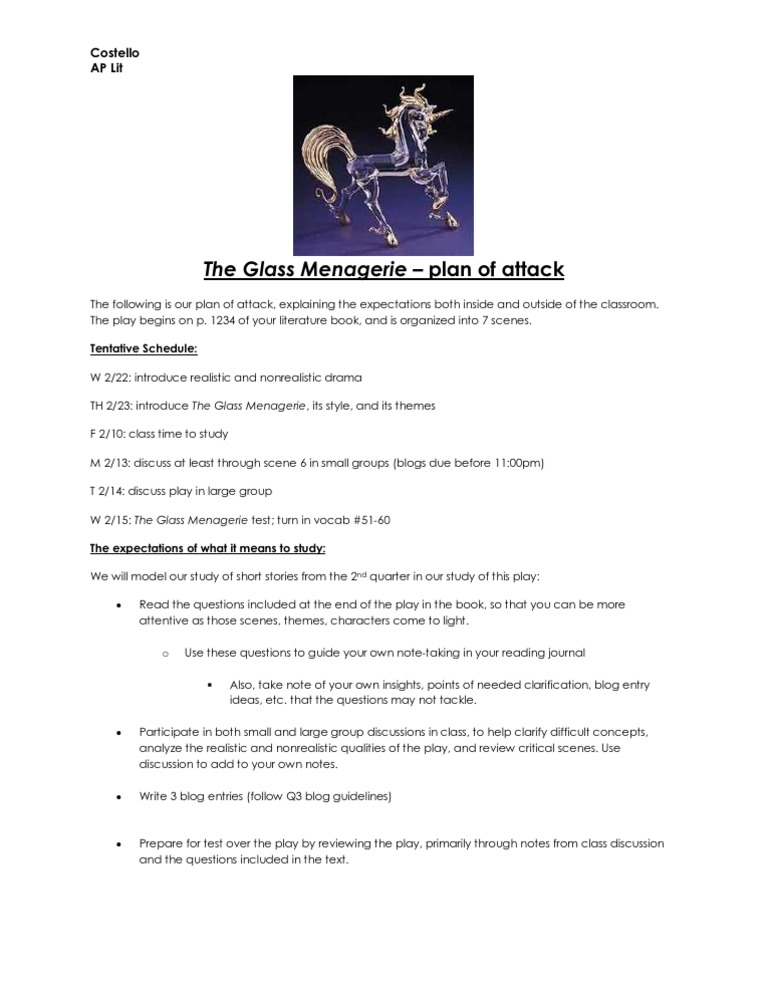12 AP Lit Glass Menagerie Plan of Attack | PDF