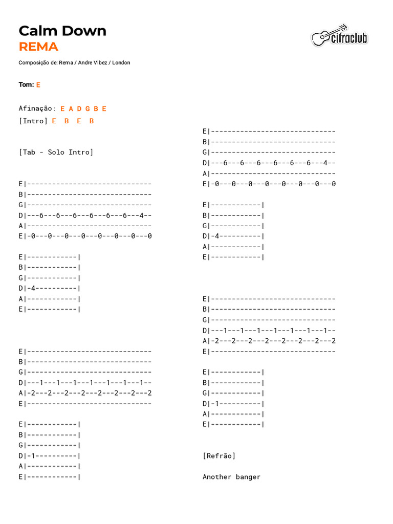 Guitar Tabs for "Calm Down" | PDF
