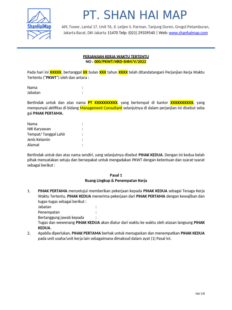 000. Template PKWT SHM(1) | PDF