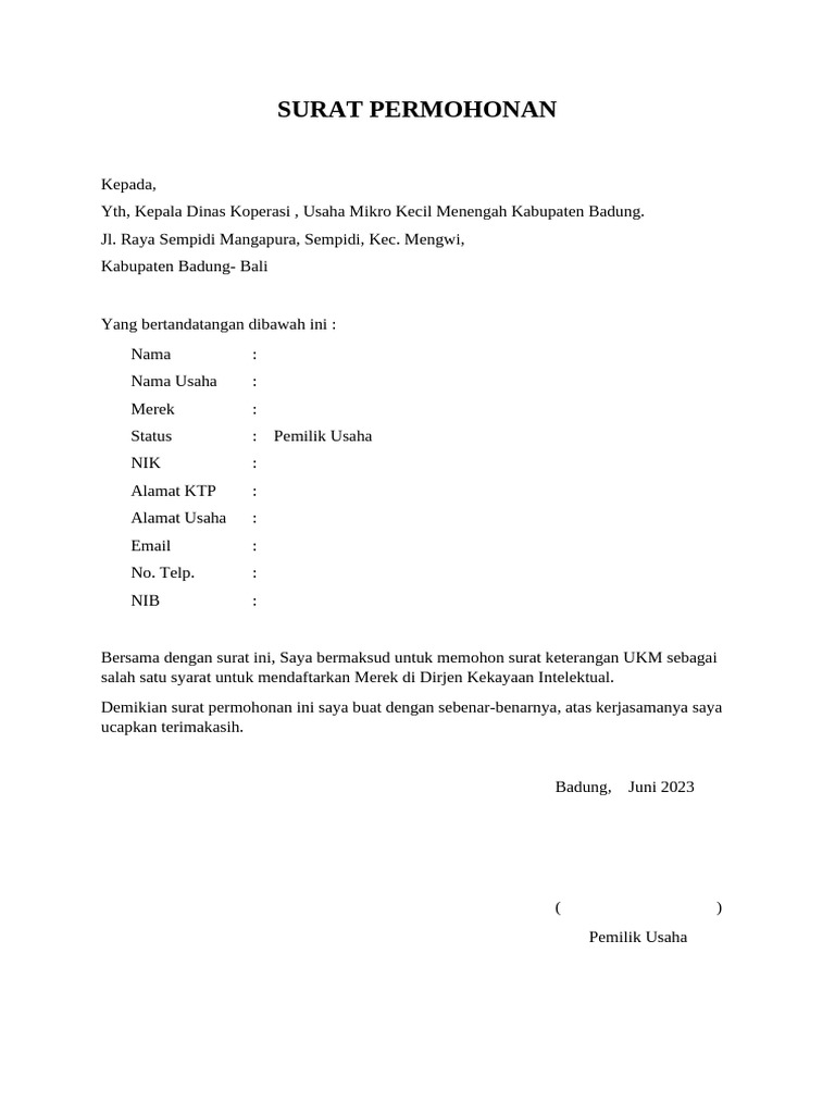 Surat Permohonan Ukm | PDF