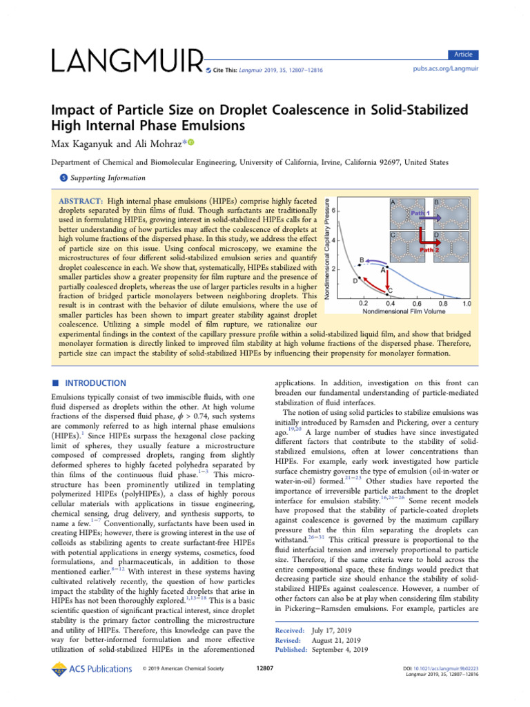 Particle Size Effects on HIPE Stability | PDF | Emulsion | Colloid