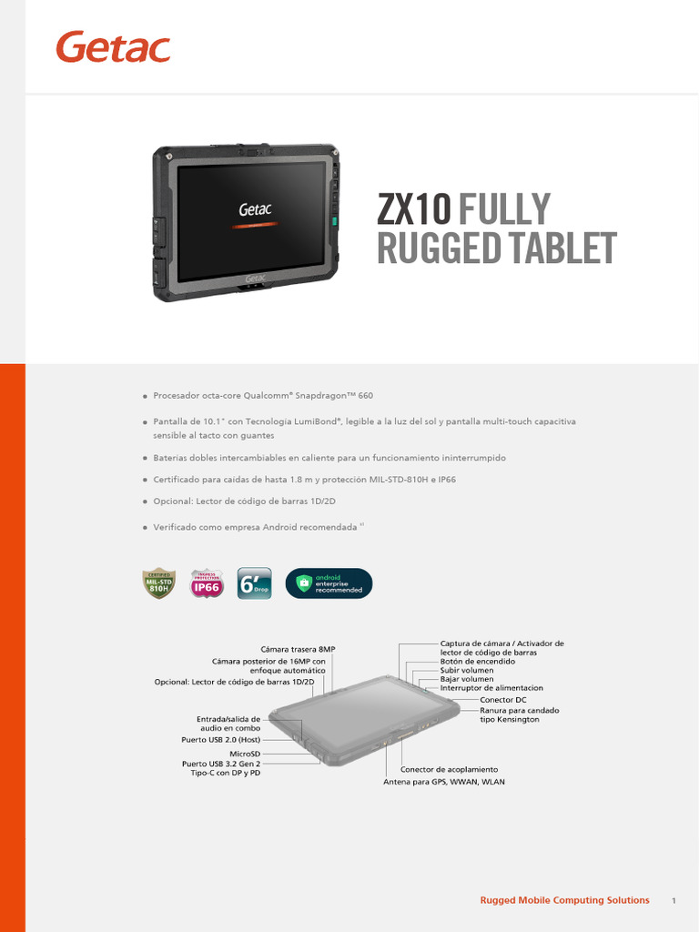 Getac ZX10 Product ES LATAM-2 | PDF | Tableta | Bluetooth