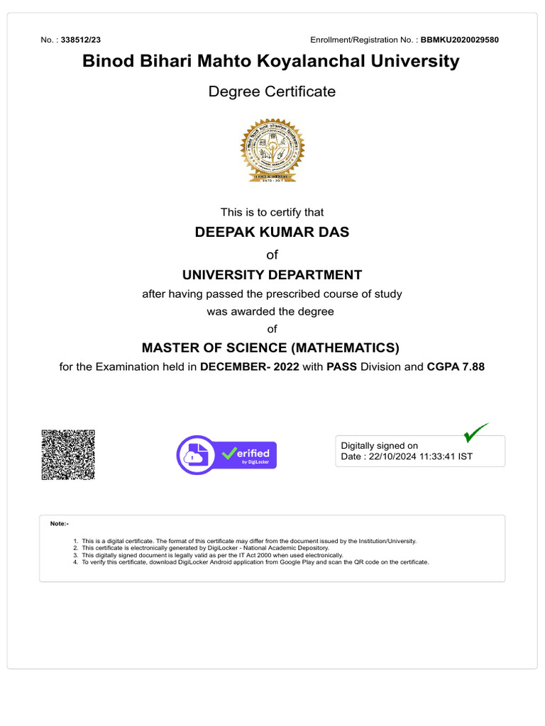 Deepak MSC CERTIFICATE | PDF