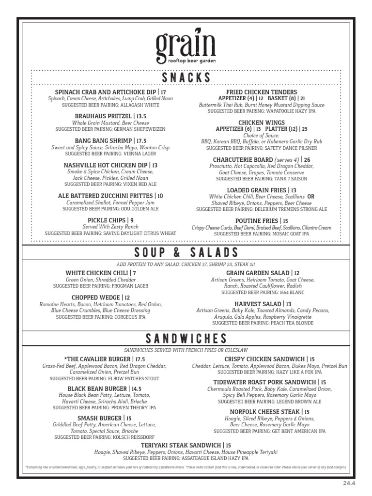 Grain Lunch. Dinner Menu Food Only 6.24 | PDF | Hamburgers | French Fries