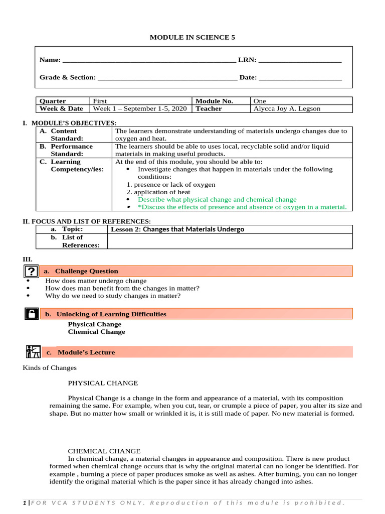 MODULE 2-SCIENCE 5 | PDF | Ductility | Materials