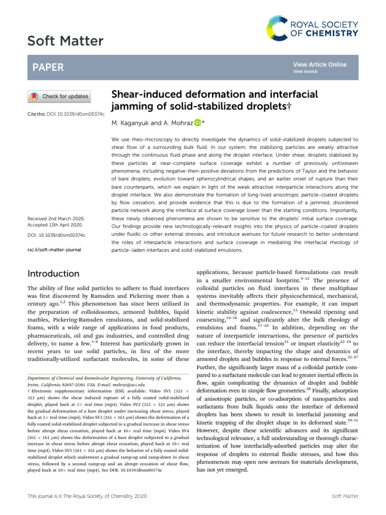 Shear-Induced Deformation and Interfacial Jamming of Solid-Stabilized ...
