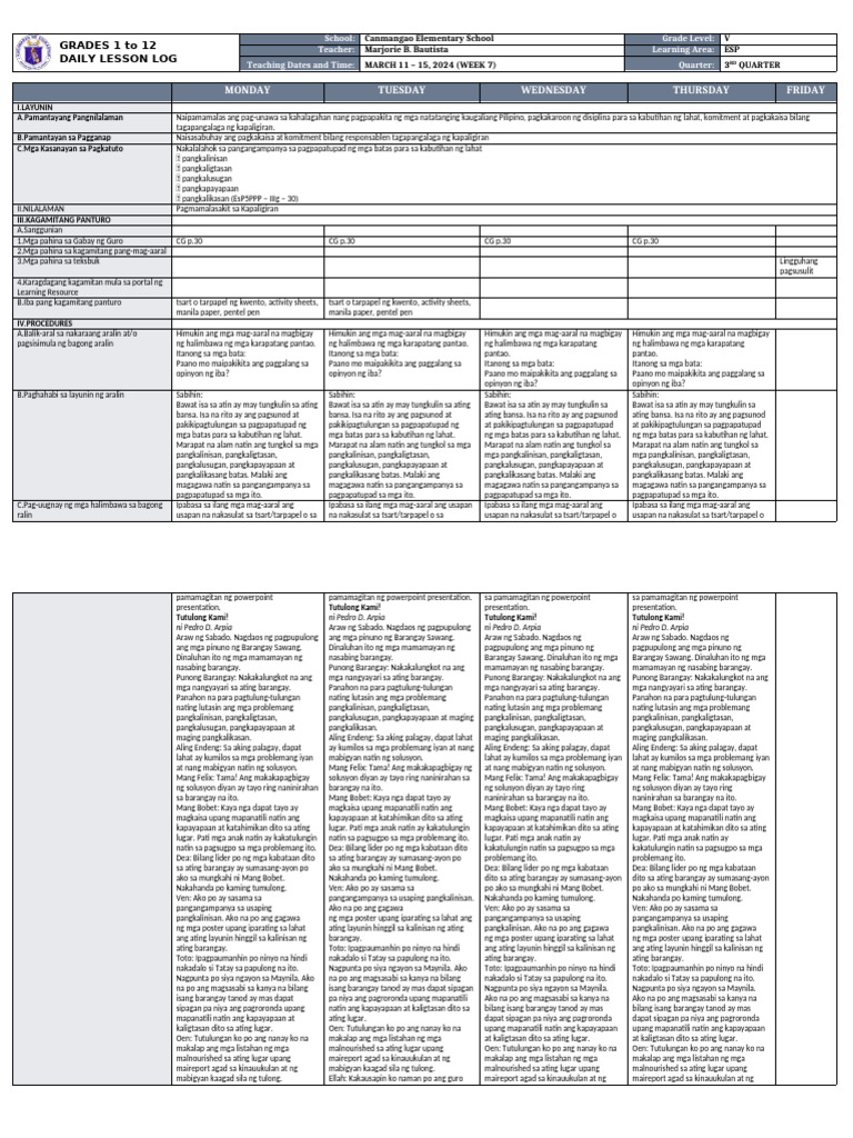 DLL - Esp 5 - Q3 - W7 | PDF