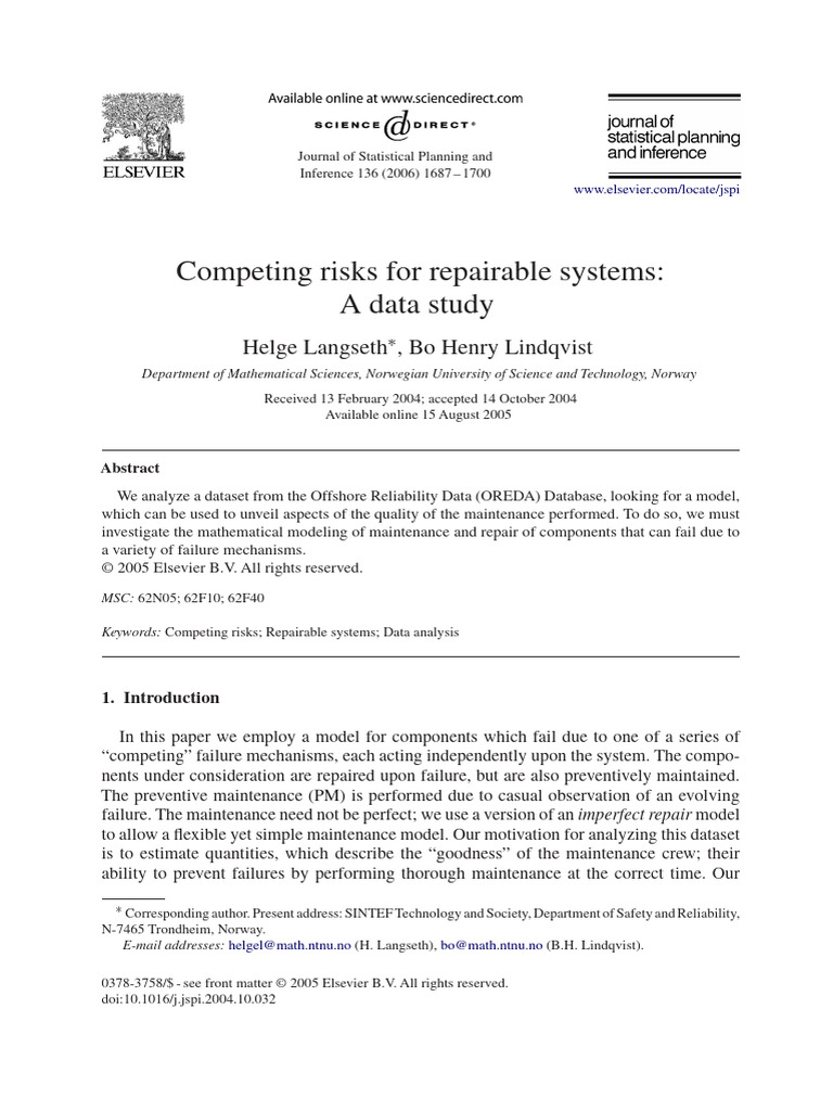Competing Risks For Repairable Systems: A Data Study | PDF | Bootstrapping (Statistics ...