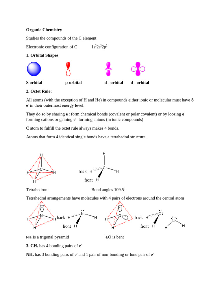 CHEM 230 Notes 1-Organic Molecules | PDF | Chemical Bond | Covalent Bond