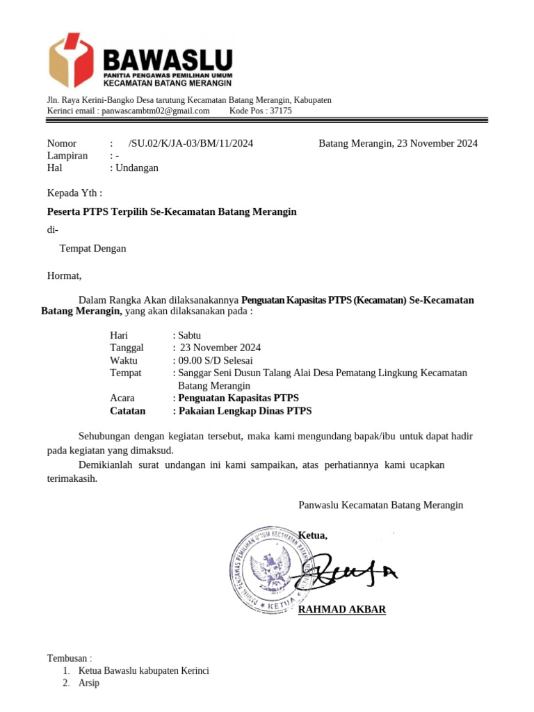 Surat Undangan Bimtek Ptps Terpilih | PDF
