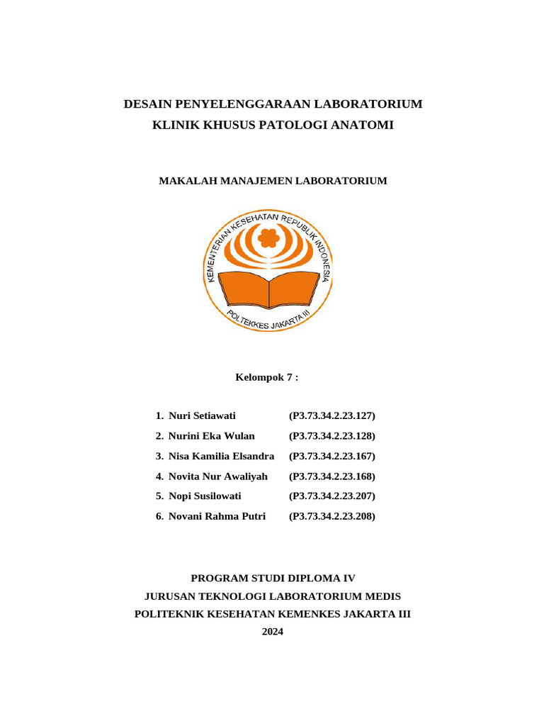 Kelompok 7. Desain Penyelenggaraan Lab. Klinik Khusus Patologi Anatomik ...
