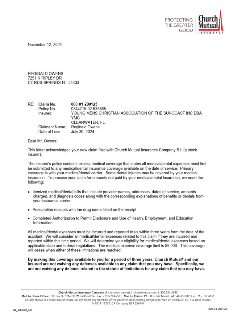 Letter Of Denial For Claim 000 01 290125 Policy Number 03447715 02