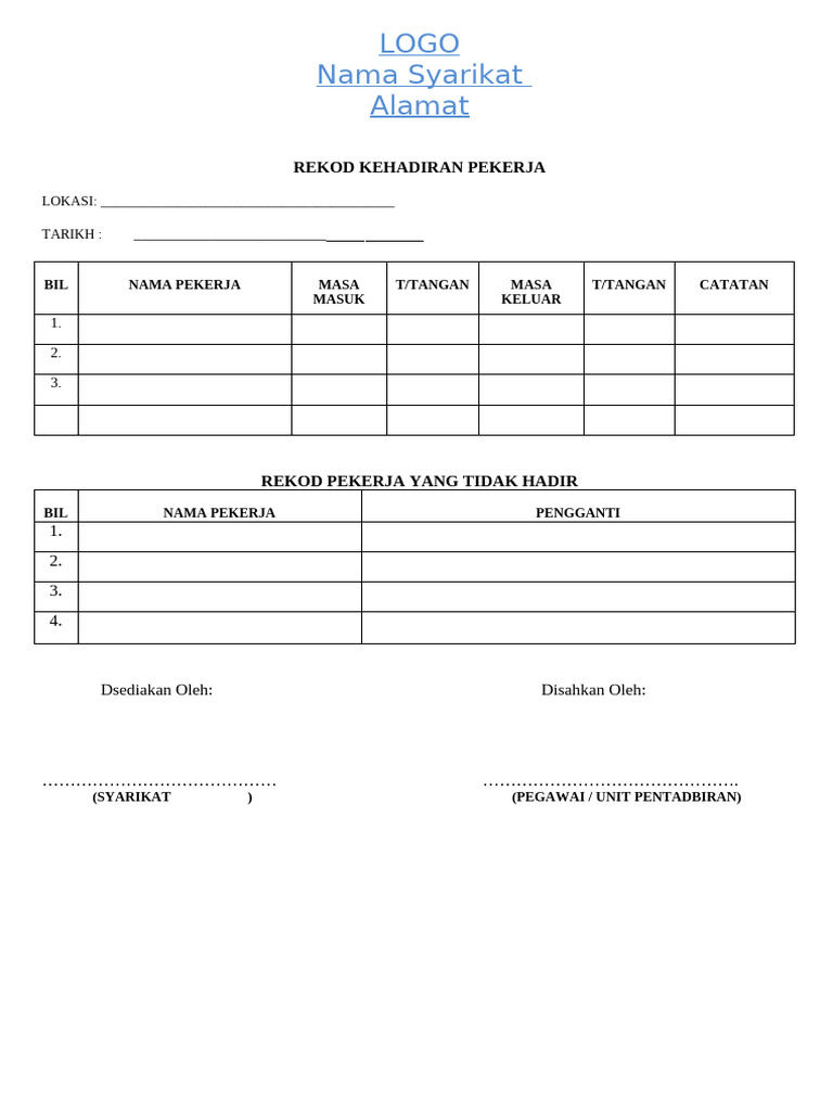 Contoh Rekod Kehadiran | PDF