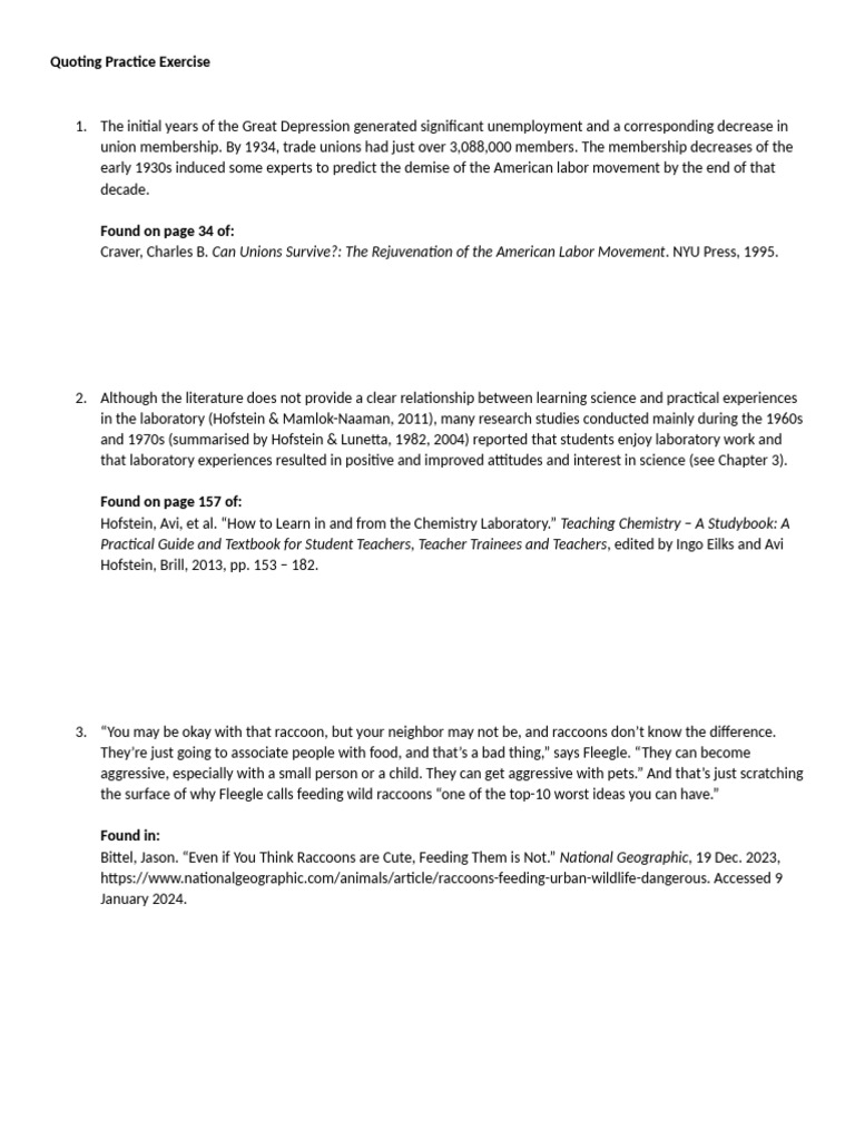 Quoting Practice Exercise | PDF
