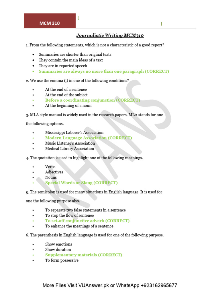MCM310 Final Term SOLVED MCQS BY DANI KHAN | PDF | Adjective | Adverb