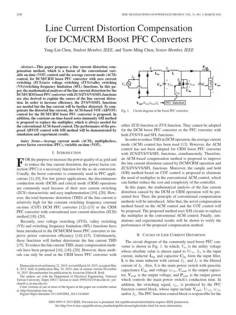 TPE16 Line Current Distortion Compensation for DCM CRM Boost PFC Converters | PDF | Resonance ...