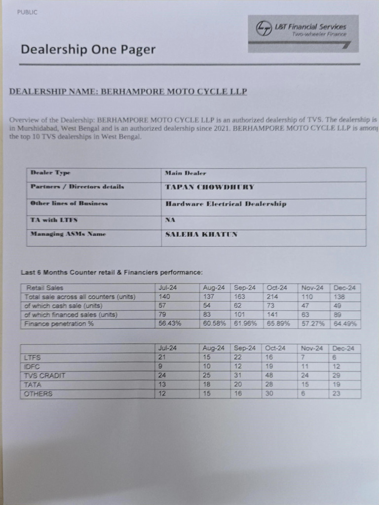 Dealership One Pager TVS | PDF | Car Dealership | Transport