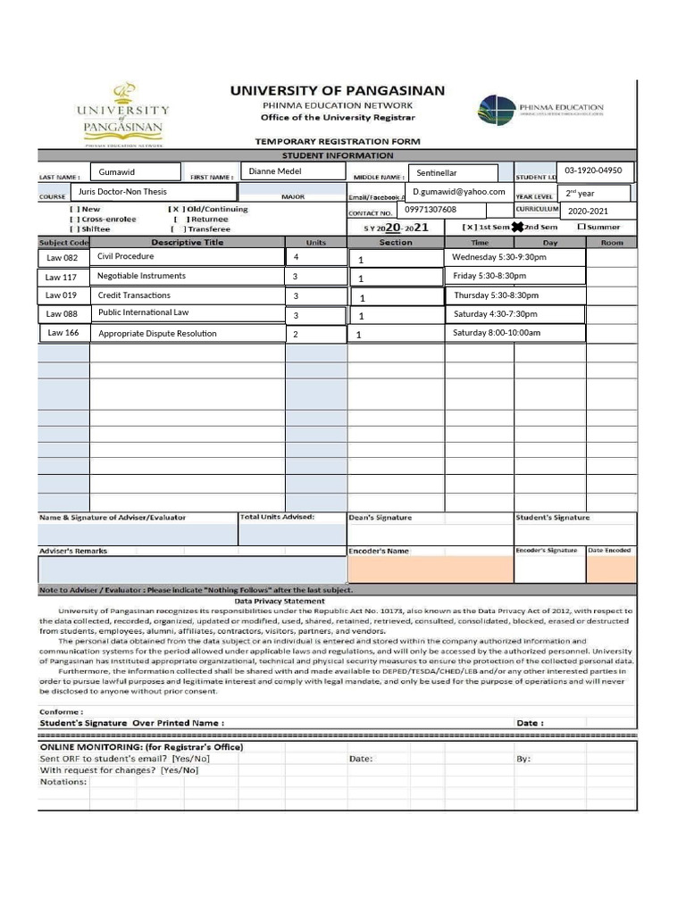 Temporary Registration Form | PDF