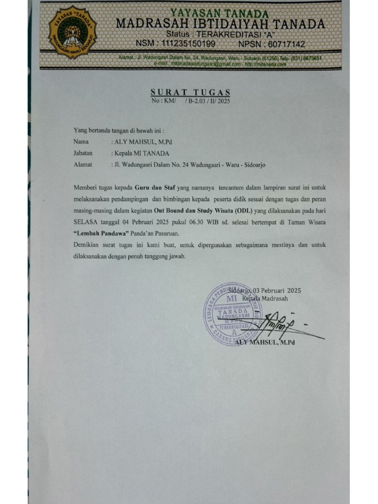 Surat Tugas Out Bond | PDF