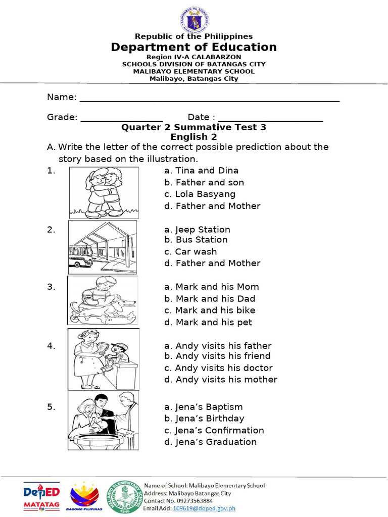 English 2 Quarter 2 Test - Malibayo School | PDF