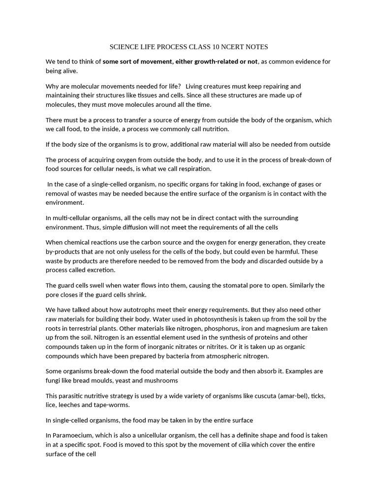 SCIENCE LIFE PROCESS CLASS 10 NOTES | PDF | Heart | Atrium (Heart)