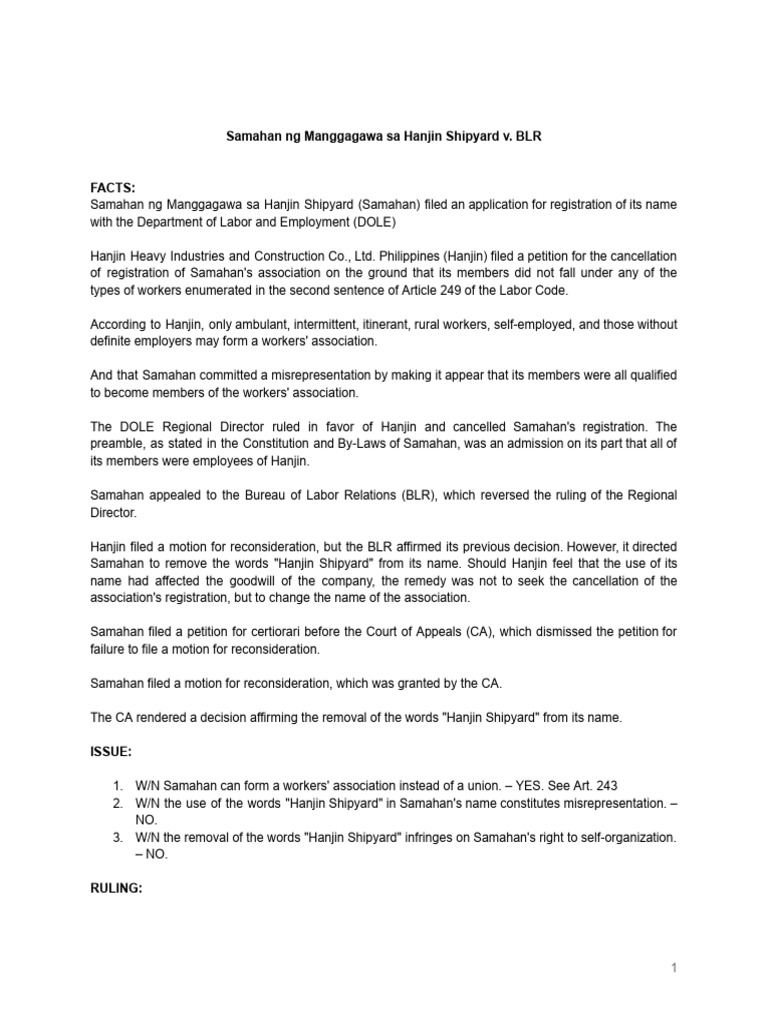 Hanjin Shipyard Workers' Association Case | PDF | Collective Bargaining ...