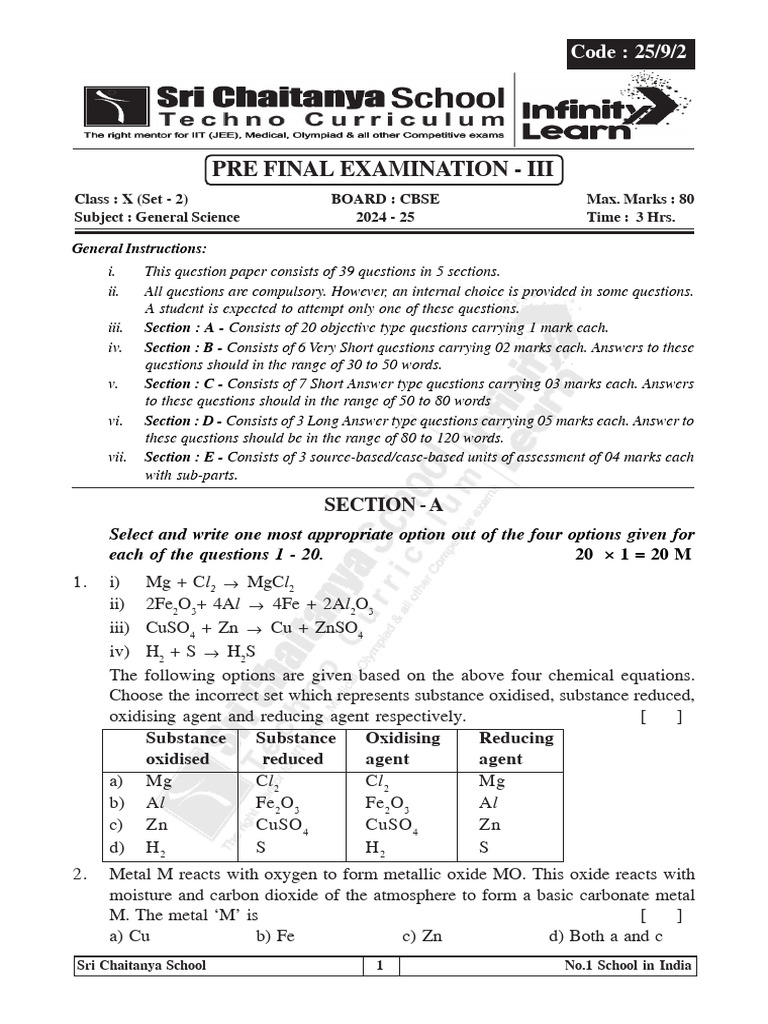 KA & TN CBSE G.S Prefinal - 3 (2024-25) Set - 2 | PDF | Sodium Chloride | Magnesium