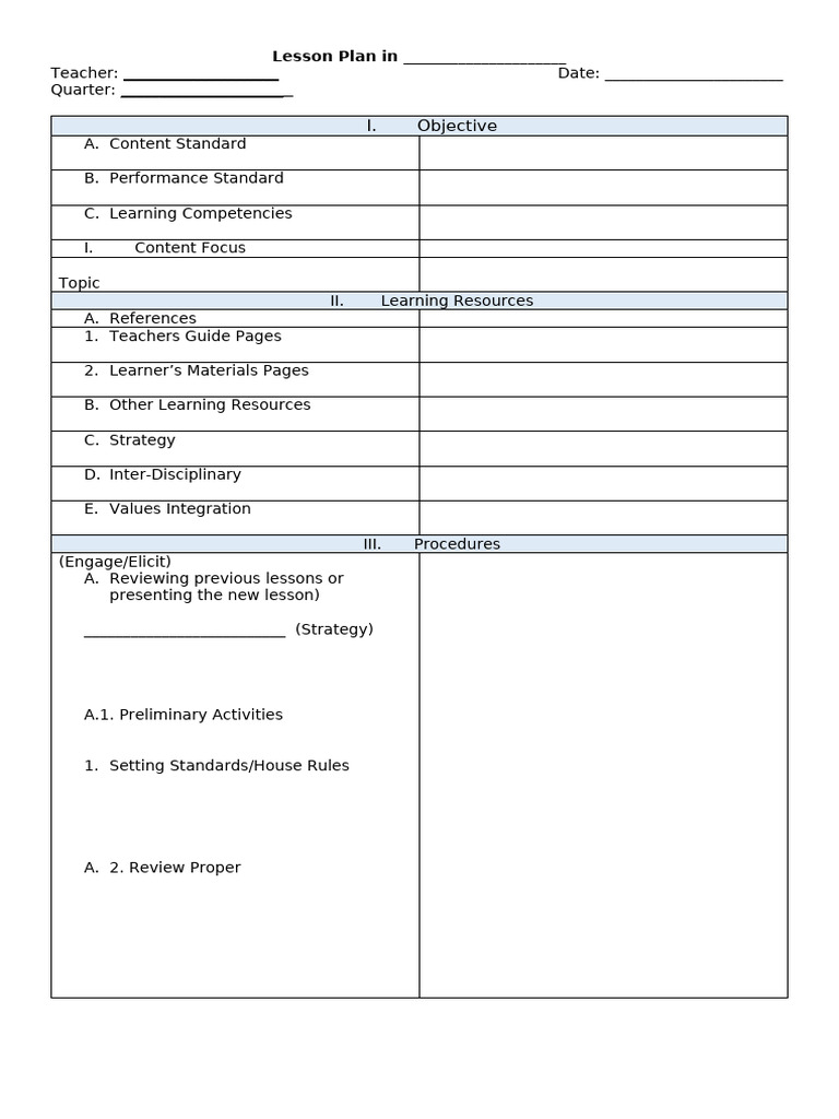 Blank Lesson Plan | PDF
