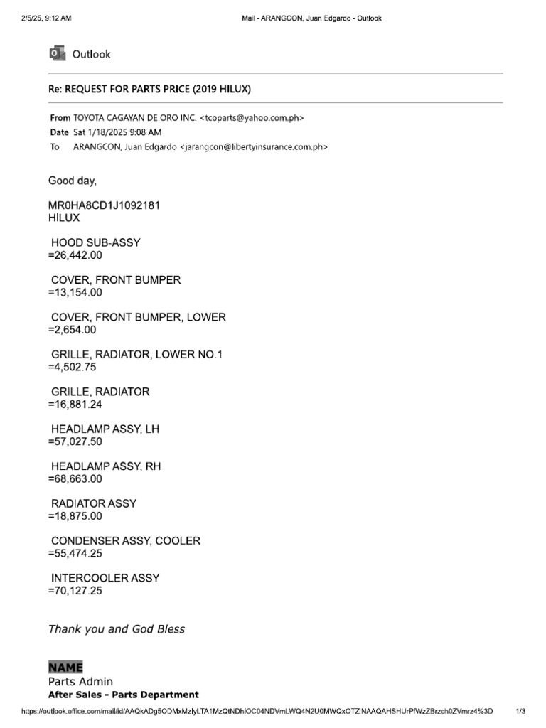TOYOTA CDO Parts Price | PDF