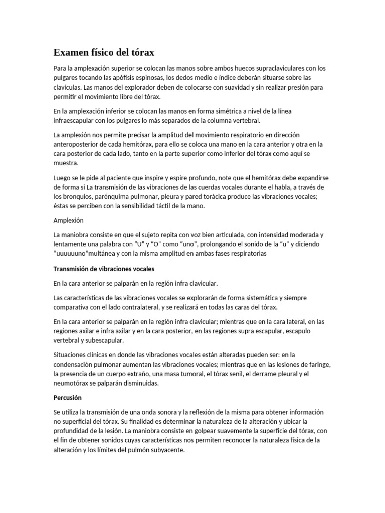 Examen Físico Del Tórax | PDF | Tórax | Sonido