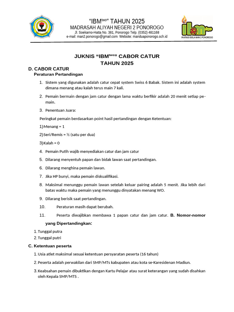 JUKNIS CATUR Terbaru | PDF