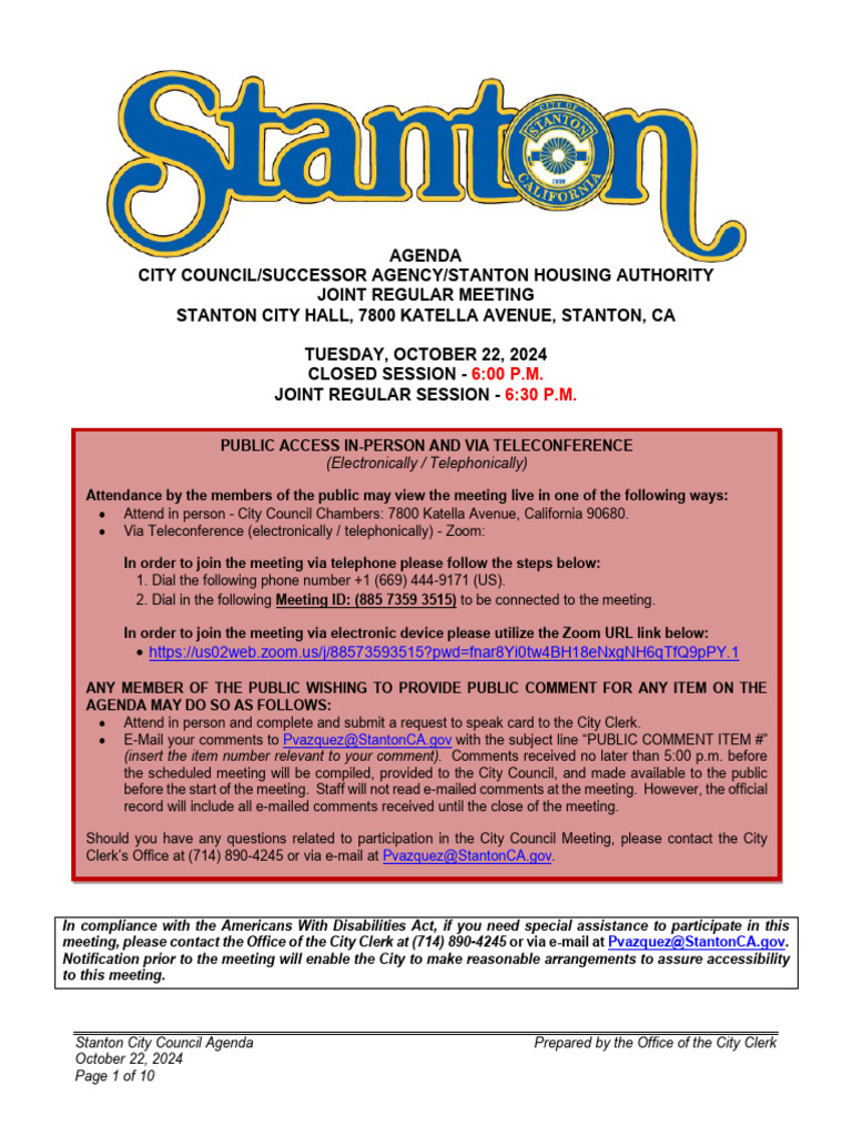 CC Agd 10-22-2024 (Joint) (Website) | PDF | Employment | Zoning